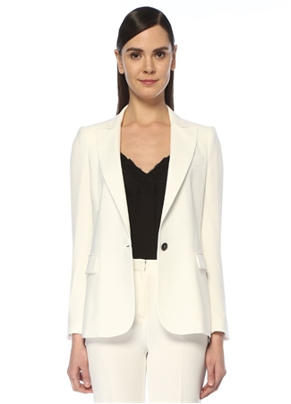 Beymen Collection Kadın Beyaz Kırlangıç Yaka Tek Düğmeli Krep Ceket 42