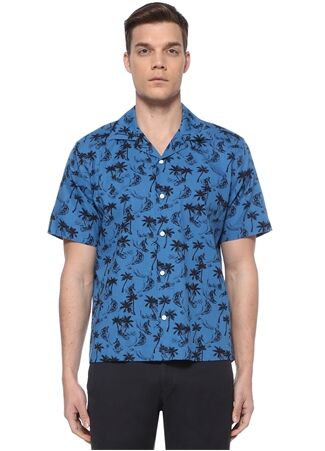 Beymen Club Erkek Mavi Palmiye Baskılı Apaç Yaka Gömlek S