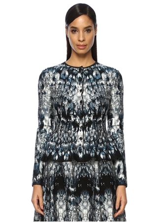 Alexander McQueen Kadın Lacivert Karışık Jakarlı İpek Hırka Siyah M EU