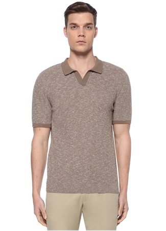 Beymen Club Erkek Bej Açık Yaka Kısa Kollu Muline Triko Kahverengi S