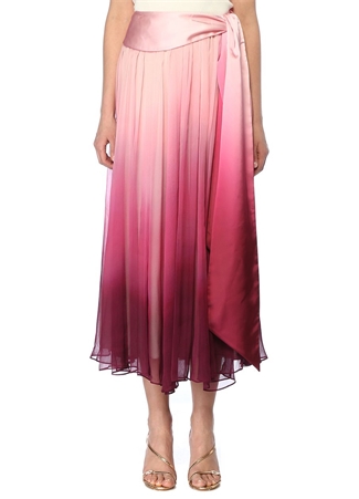 Jonathan Simkhai Kadın Pembe Beli Kuşaklı Degradeli Pilili Midi Etek 4 US