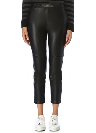 Tru Kadın Siyah Beli Lastikli Vegan Deri Pantolon S EU