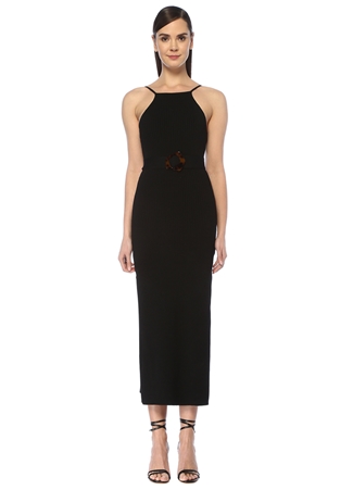 Nicholas Kadın Lily Siyah Halter Yaka Kemerli Midi Triko Elbise 4 US