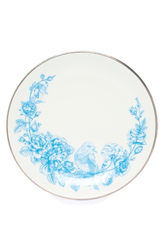 Mi Su Deco Azul Beyaz Mavi Kuş Desenli Porselen Tabak