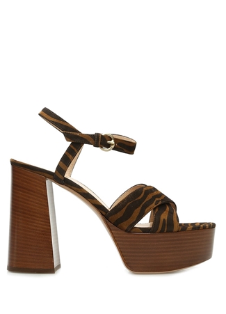 Gianvito Rossi Kadın Bebe Kahverengi Zebra Desenli Süet Sandalet 36 EU