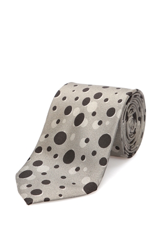 Selin Küçüksöz Erkek Gri Siyah Puantiyeli İpek Kravat EU