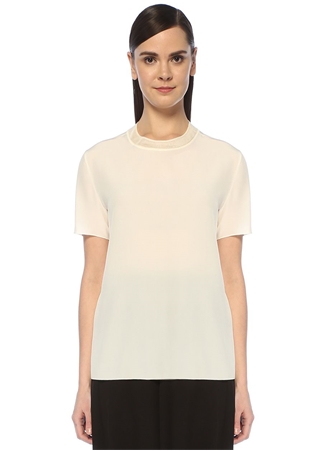 Joseph Kadın Rubin Ekru Yakası Ribli Kısa Kol İpek Bluz Bej 34 FR