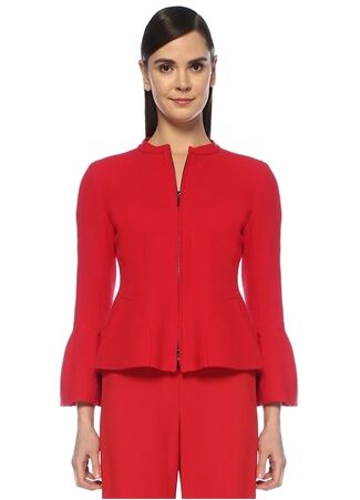 Emporio Armani Kadın Kırmızı Fermuarlı Çan Kol Yün Ceket 44 IT