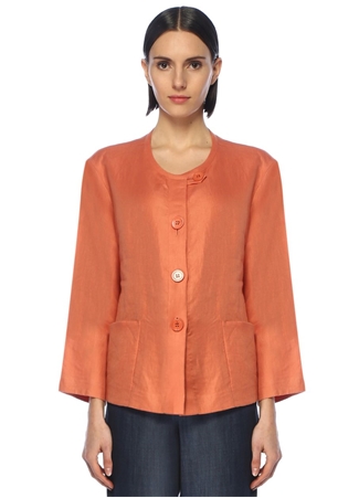 Emporio Armani Kadın Turuncu Bisiklet Yaka Düğmeli Keten Bluz Kırmızı 40 IT