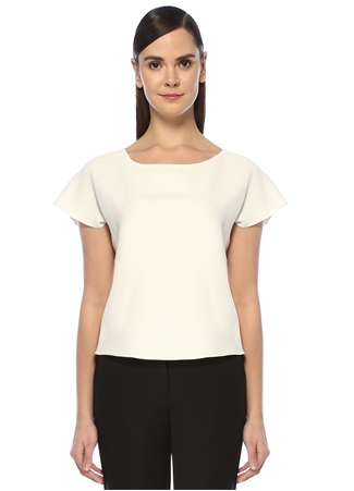 Emporio Armani Kadın Beyaz Arkası Volan Detaylı Kısa Kol Bluz 42 IT