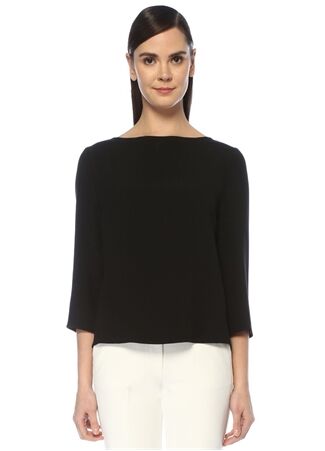 Emporio Armani Kadın Siyah Arkası Pilili Truvakar Kol Bluz 46 IT
