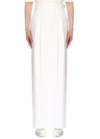 Emporio Armani Kadın Beyaz Pilili Bol Paça Keten Pantolon 44 IT