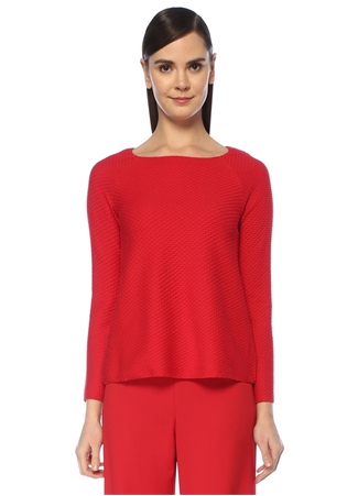 Emporio Armani Kadın Kırmızı Kayık Yaka Reglan Kol Dokulu Kazak 42 IT