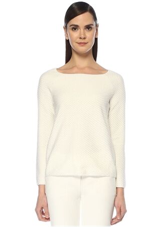 Emporio Armani Kadın Beyaz Kayık Yaka Reglan Kol Dokulu Kazak 42 IT