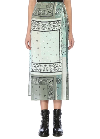 Amiri Kadın Yeşil Şal Desenli Midi İpek Anvelop Etek 40 IT Amiri Kadın Yeşil Şal Desenli Midi İpek Anvelop Etek 40 IT