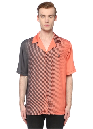 Marcelo Burlon Erkek Turuncu Gri Kamp Yaka Çizgili Kısa Kollu Gömlek S EU