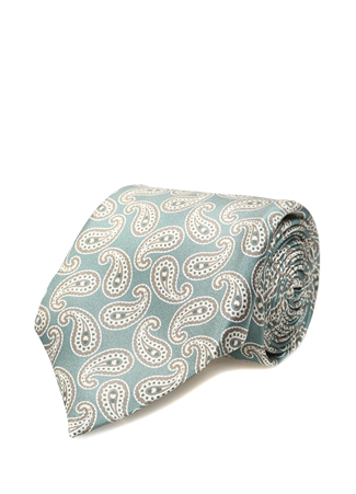 Corneliani Erkek Yeşil Şal Desenli İpek Kravat EU