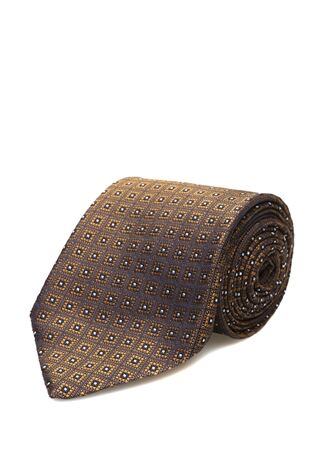 Corneliani Erkek Kahverengi Geometrik Desenli İpek Kravat EU