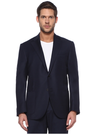 Corneliani Erkek Drop 7 Lacivert Mikro Dokulu Yün Ceket 54 IT