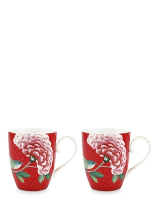 Pip Studio Blushing Birds 2li Kırmızı Büyük Porselen Kupa Set