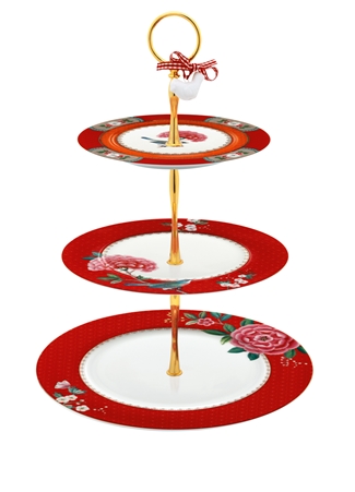 Pip Studio Blushing Birds 3lü Kırmızı Porselen Kek Standı