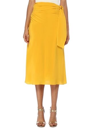 Oud Paris Kadın Mya Sarı Beli Bağcıklı Midi İpek Etek S EU