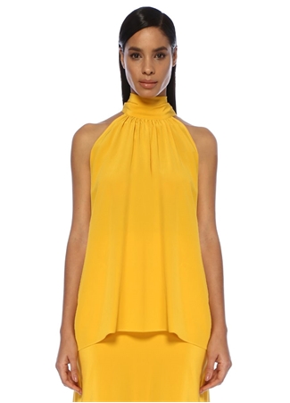 Oud Paris Kadın Callas Sarı Halter Yaka Bağcıklı İpek Bluz S EU