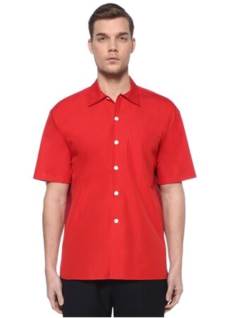 Alexander McQueen Erkek Kırmızı Arkası Ejderha Baskılı Kısa Kol Gömlek S EU