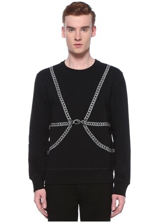 Alexander McQueen Erkek Siyah Silver Zincir İşlemeli Sweatshirt M EU