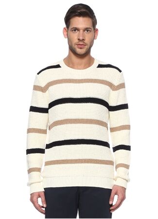 Boglioli Erkek Ekru Örgü Dokulu Şerit Detaylı Kazak Bej M EU