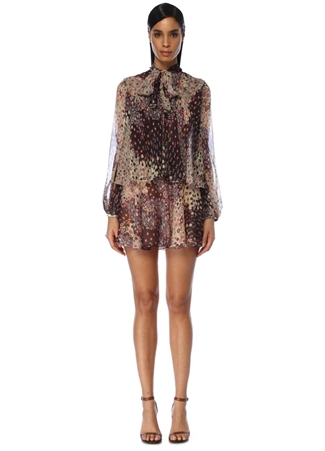 Dsquared2 Kadın Yakası Bağcıklı Çiçekli Volanlı Mini İpek Elbise 40 IT