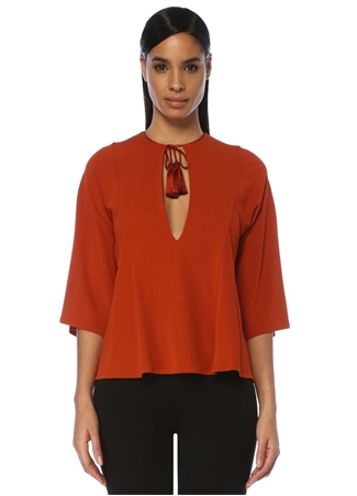 Dsquared2 Kadın Kiremit V Yaka Püsküllü Bağcıklı Bluz Kırmızı S EU