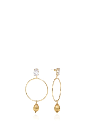 Bloom Jewelry Kadın İris Gold Yeşil Halka Formlu Küpe Altın Rengi EU