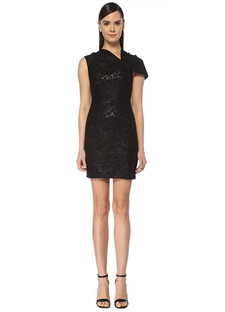 Alice+Olivia Kadın Kiro Siyah Asimetrik Drapeli Mini Kokteyl Elbise 8 US