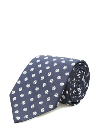 Canali Erkek Lacivert Geometrik Desenli İpek Kravat EU