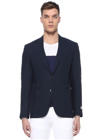 Canali Erkek Drop 6 Lacivert Kelebek Yaka Dokulu Yün Ceket 48 IT