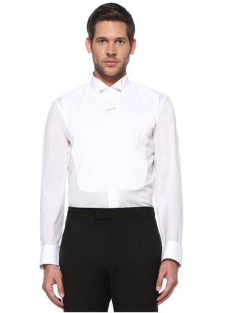 Canali Erkek Modern Fit Beyaz Ata Yaka Smokin Gömleği 39 IT