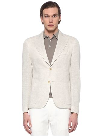 Eleventy Erkek Athletic Fit Bej Kırlangıç Yaka Keten Ceket 54 IT