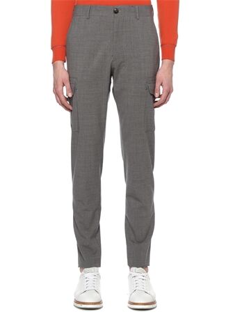 Eleventy Erkek Gri Yüksek Bel Dar Paça Yün Pantolon 30 US