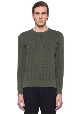 Eleventy Erkek Haki Saç Örgü Dokulu Kazak S EU