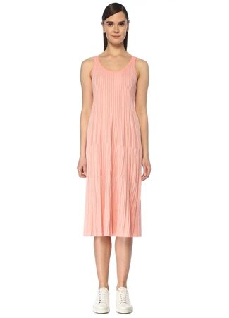 Kenzo Kadın Pembe Sim Dokulu Midi Ribli Elbise S EU
