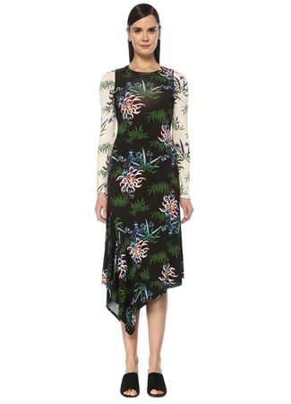 Kenzo Kadın Siyah Çiçek Desenli Asimetrik Midi Elbise XS EU Kenzo Kadın Siyah Çiçek Desenli Asimetrik Midi Elbise XS EU