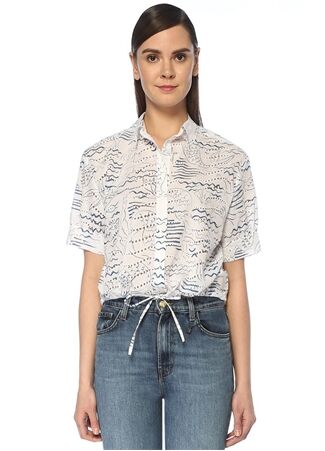 Kenzo Kadın Mavi Beyaz Desenli Gömlek 34 FR