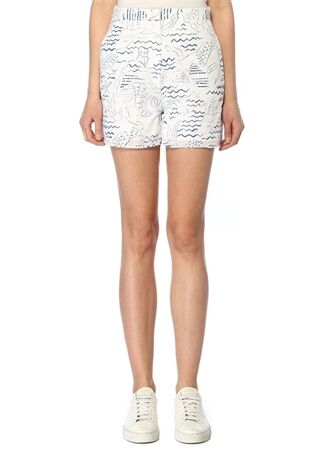 Kenzo Kadın Mavi Beyaz Yüksek Bel Nakışlı Şort 34 FR