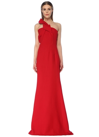 Roland Mouret Kadın Gosford Kırmızı Tek Omuzlu Maksi Krep Abiye Elbise 0 US