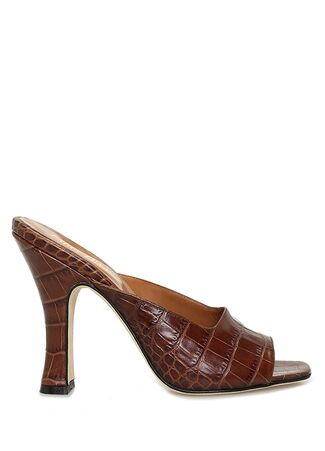 Paris Texas Kadın Kahverengi Krokodil Dokulu Topuklu Deri Terlik 36 EU