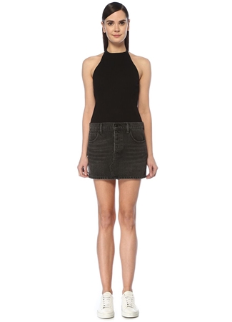 T by Alexander Wang Kadın Siyah Halter Yaka Denim Etekli Mini Elbise 6 US