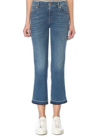 7 For All Mankind Kadın Normal Bel Crop Bootcut Jean Pantolon Mavi 23 US