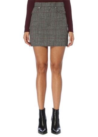 Helmut Lang Kadın Gri Kırmızı Ekoseli Mini Yün Etek 26 US