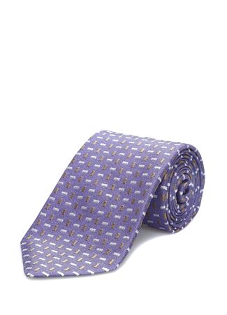 Isaia Erkek Mavi Geometrik Desenli İpek Kravat EU
